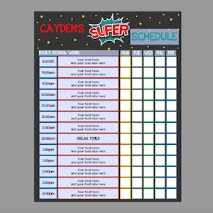 Editable Home School Schedule Superhero Printable Kids Schedule Daily ...