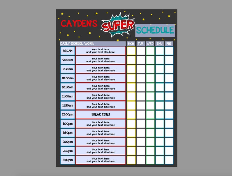 Editable Home School Schedule Superhero Printable Kids | Etsy
