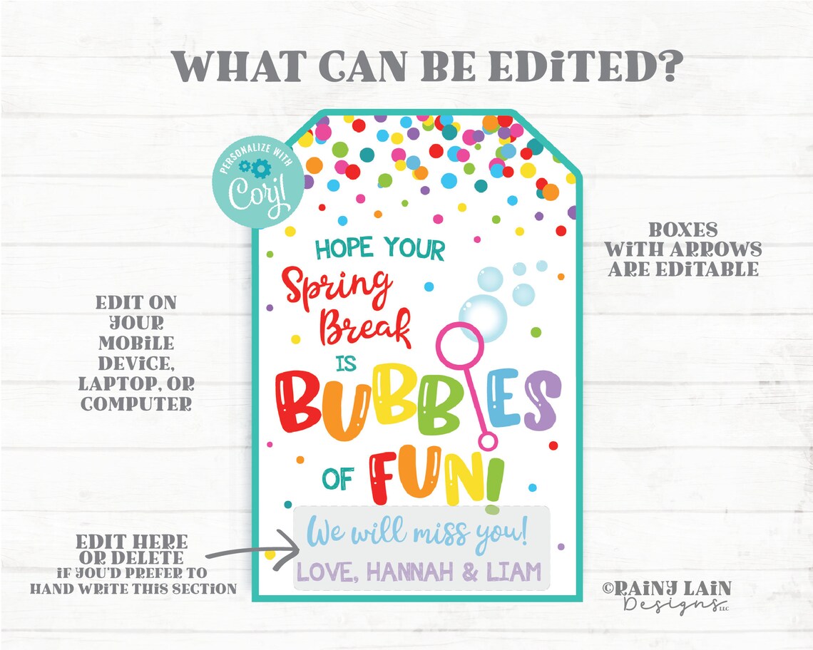 Hope Your Spring Break is Bubbles of Fun Tags Spring School - Etsy