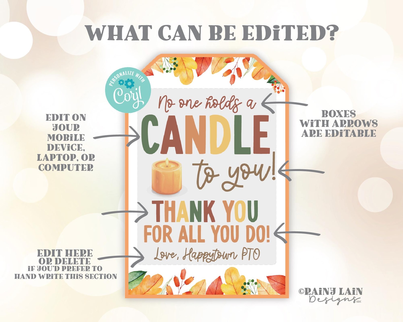 Editable No One Holds a Candle to You Tag Template, Fall Appreciation ...