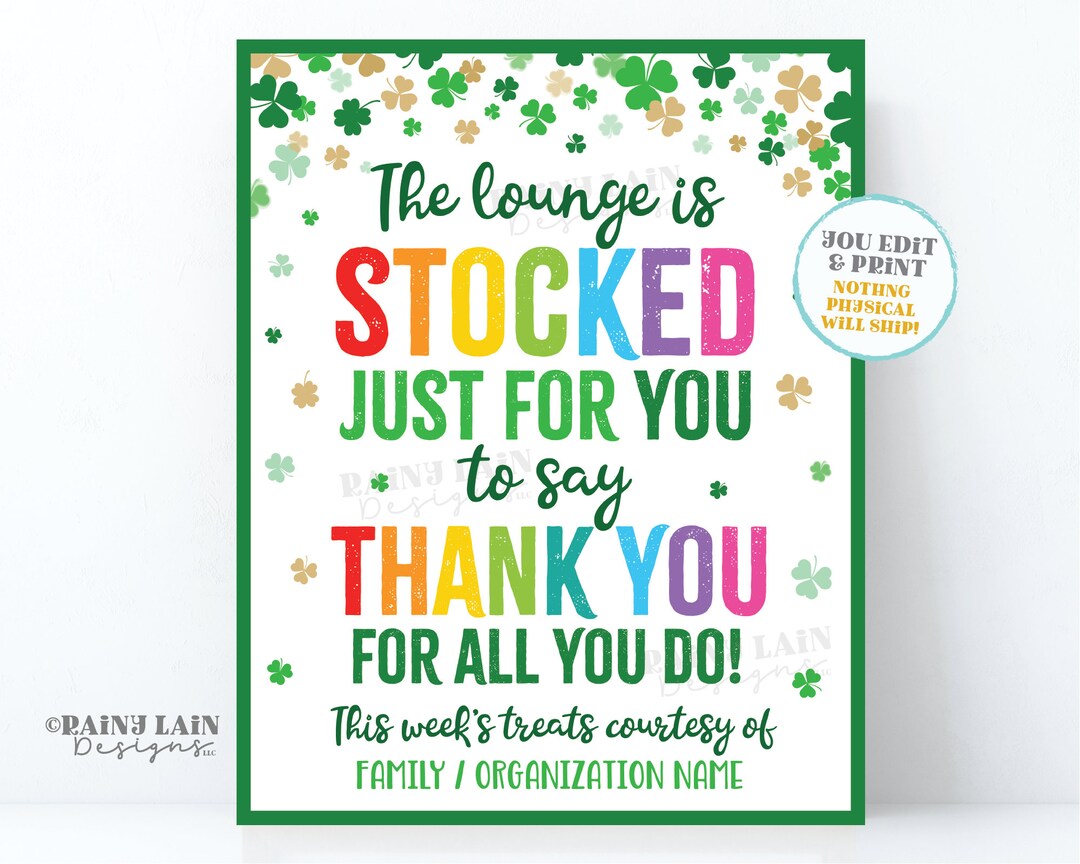 Teacher's Lounge Sign St Patrick's Day Lounge Stocked Refrigerator ...