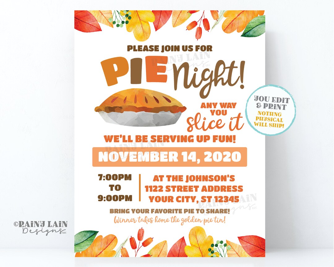 Pie Night Invitation, Pie Fundraiser Flyer, Pie and Wine, Pie and ...