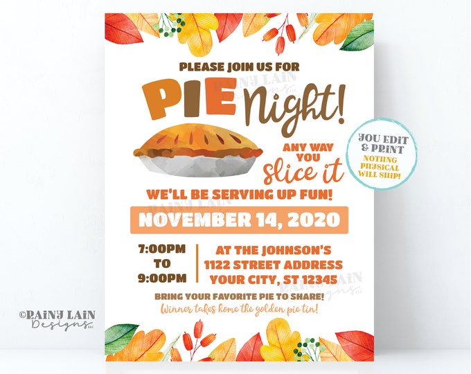 Pie Night Flyer and Poster Editable Template - Etsy
