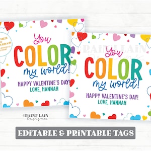 Coloring Book Valentine, You Color My World Gift Tag, Crayons Markers ...