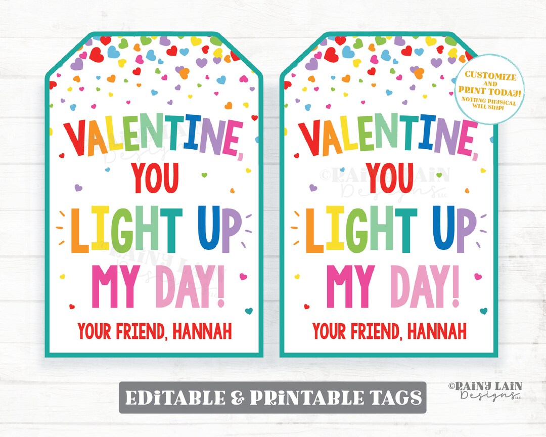 You Light up My Day Finger Lights Valentine Tag, Glow Stick Lite ...