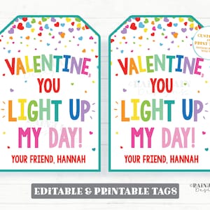 You Light up My Day Finger Lights Valentine Tag, Glow Stick Lite ...