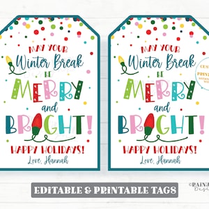 May Your Winter Break Be Merry and Bright Tag Christmas Gift Tag ...