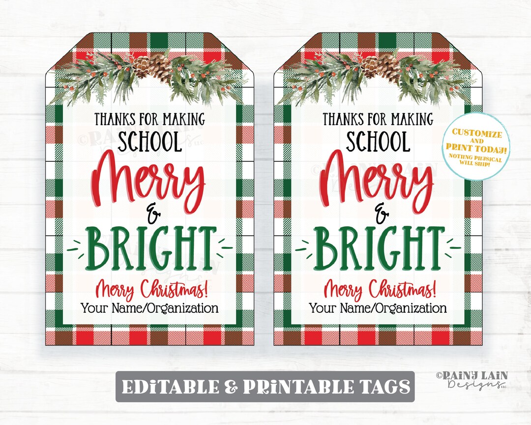 Thanks for Making School Merry and Bright Tag Holiday Gift Tag ...