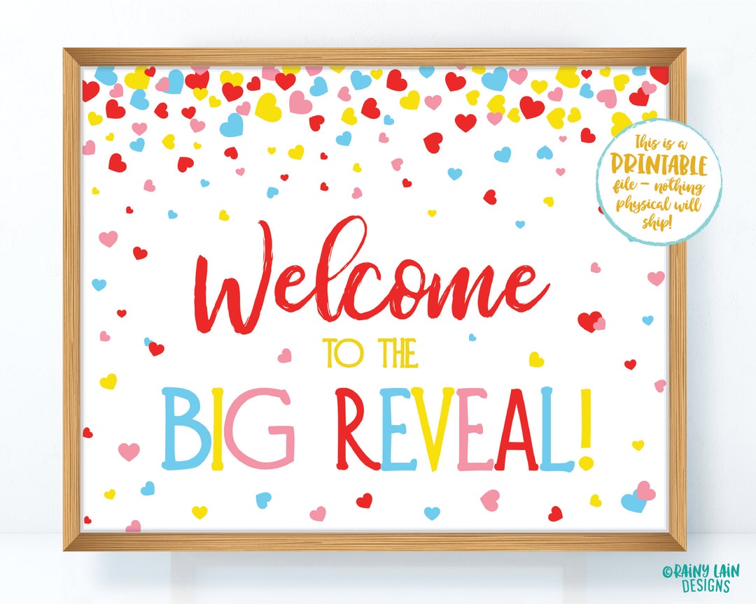 Welcome to the Big Reveal Sign, Heart Gender Reveal Welcome Sign ...