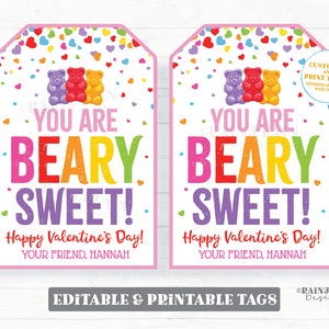 You Are Beary Sweet Valentine, Gummy Bears Valentine Tags, Bear ...