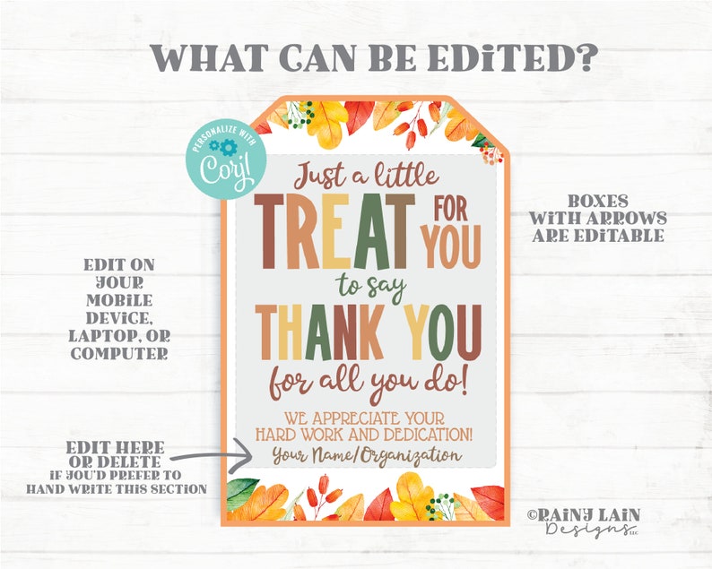 Treat for You to Say Thank You for All You Do Tag Fall Leaves ...