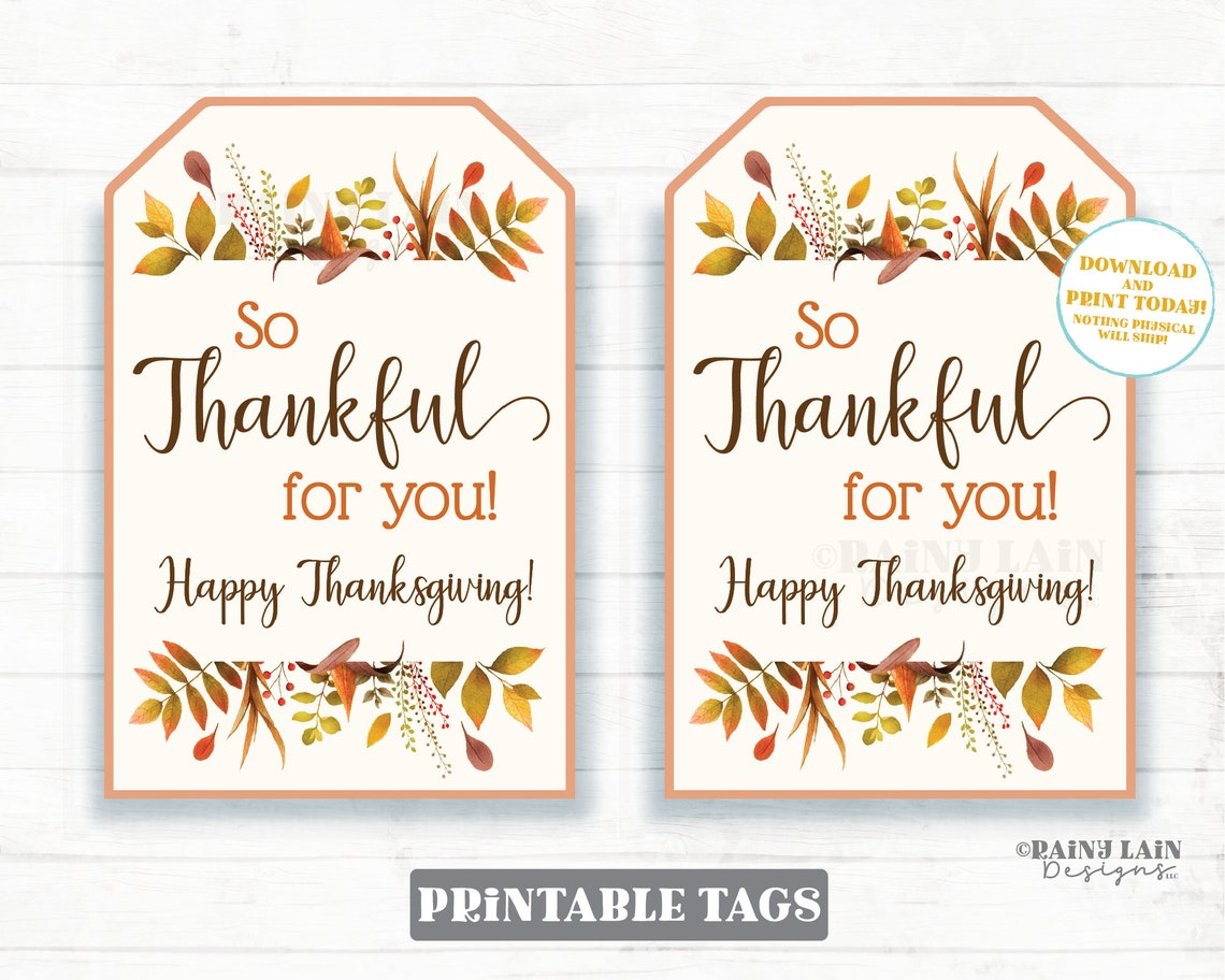 Thankful for You Tags Thanksgiving Favor Printable - Etsy