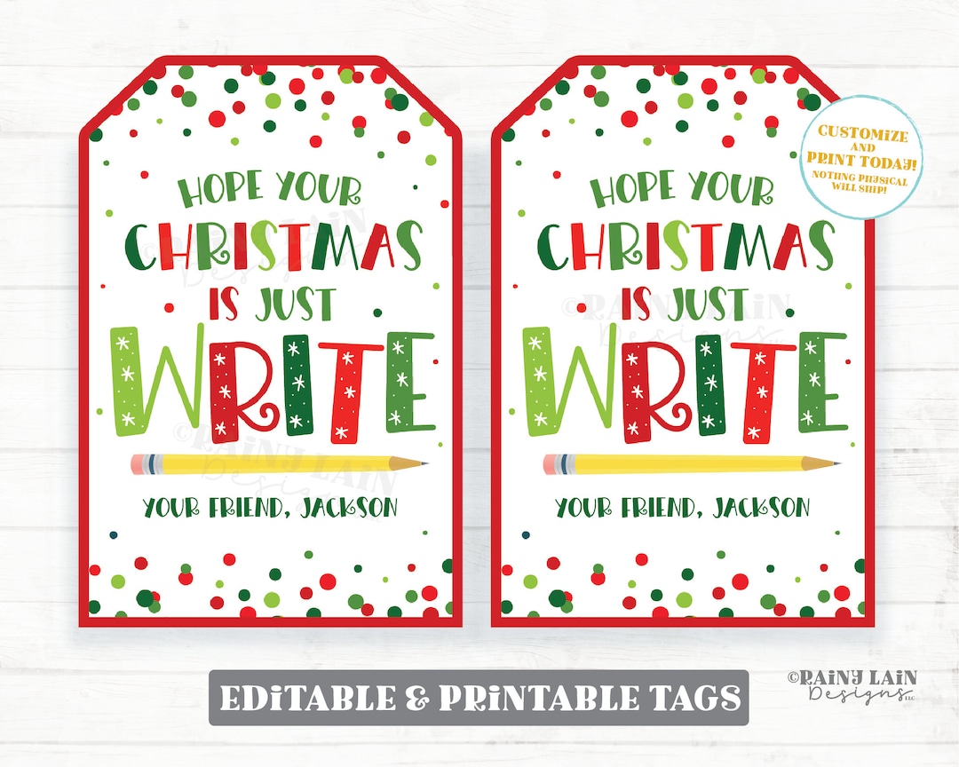 Christmas Pencil Gift Tag Just Write Holiday Pencil Tags Student ...
