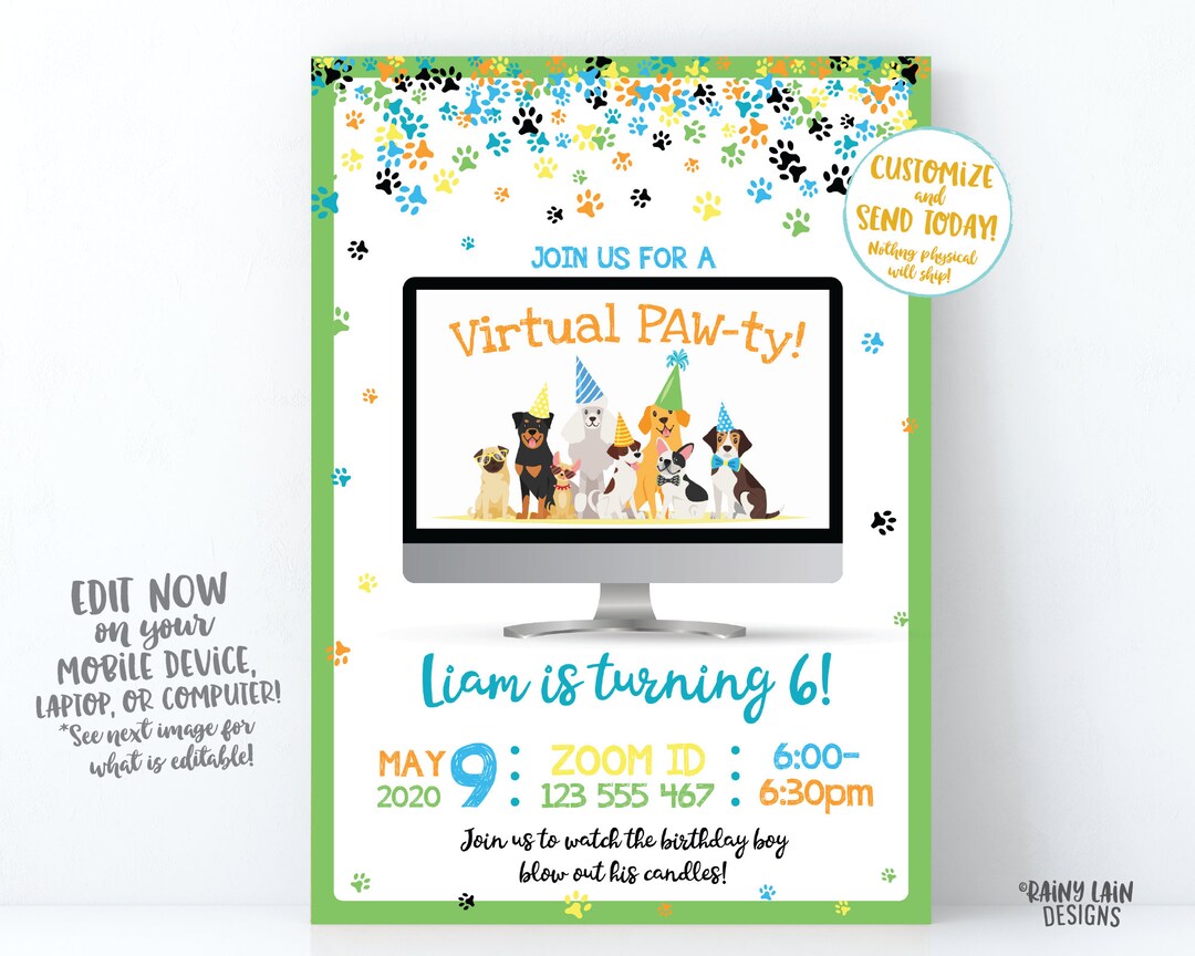 Puppy Virtual Party Invitation Virtual Birthday Party - Etsy