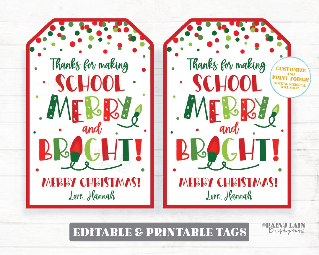Thanks for Making School Merry and Bright Tag Holiday Tag Christmas ...