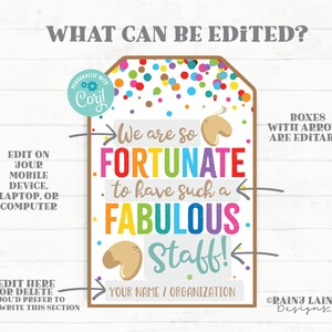 Fortune Cookie Gift Tags We Are so Fortunate to Have Staff Like You ...