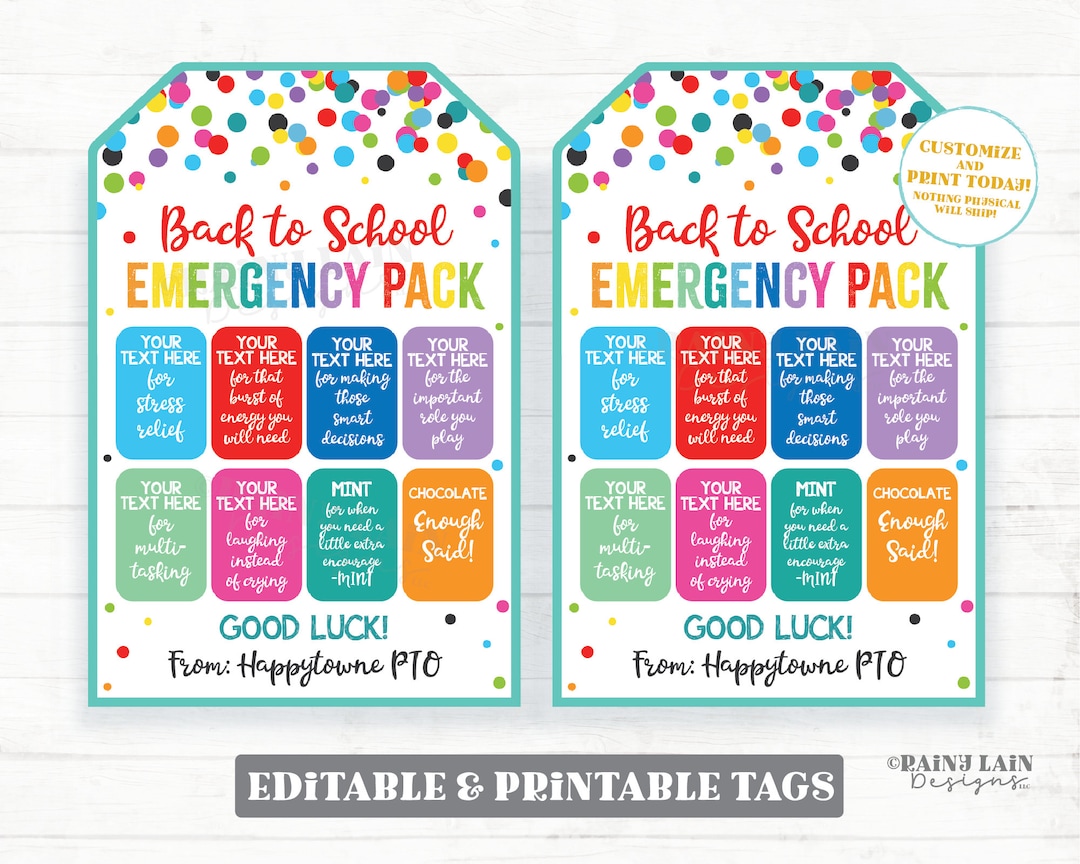Back to School Emergency Kit First Day of School Emergency Kit Tag for ...