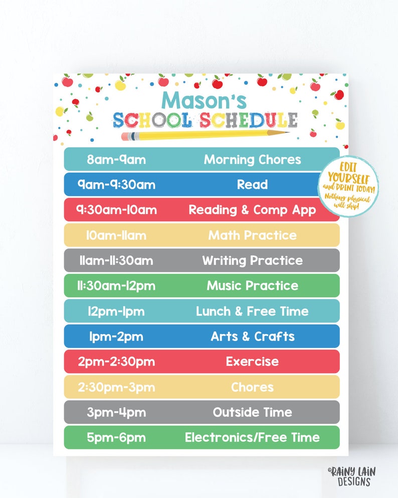 Editable Daily Schedule Kids Task List Template Printable Kids | Etsy