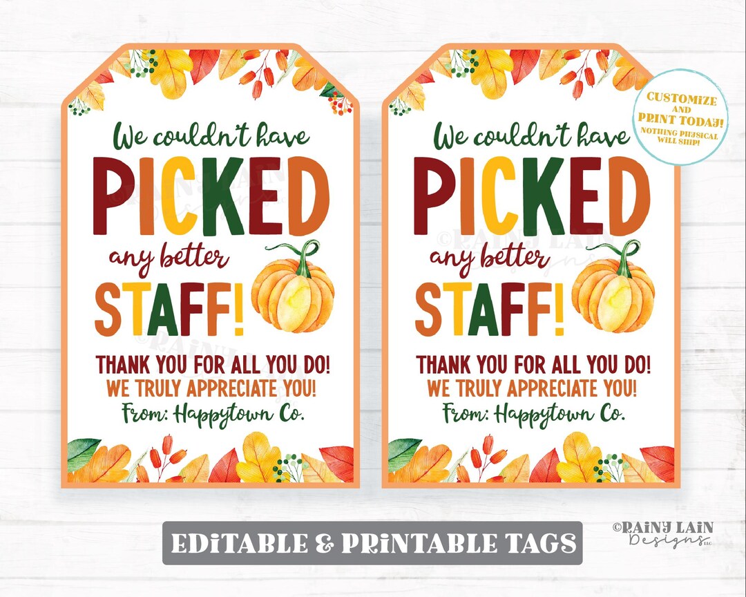 Pumpkin Gift Tag, Picked a Better Staff, Treat Tag, Fall Leaves Autumn ...