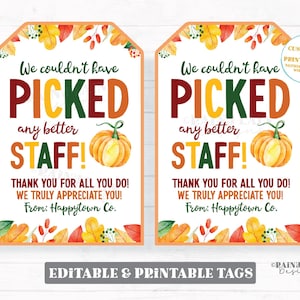 Pumpkin Gift Tag, Picked a Better Staff, Treat Tag, Fall Leaves Autumn ...