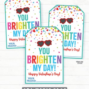 You Brighten My Day Valentine, Sunglasses Valentine Tags Sun Valentine ...