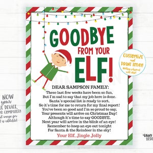 Elf Hello Letter Elf Goodbye Letter, Elf Return Letter, Christmas Elf ...