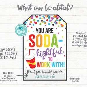 You Are Sodalightful to Work With Tag Soda Gift Tag Soda Pop Employee ...