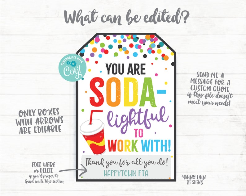 You Are Sodalightful to Work With Tag Soda Gift Tag Soda Pop Employee ...