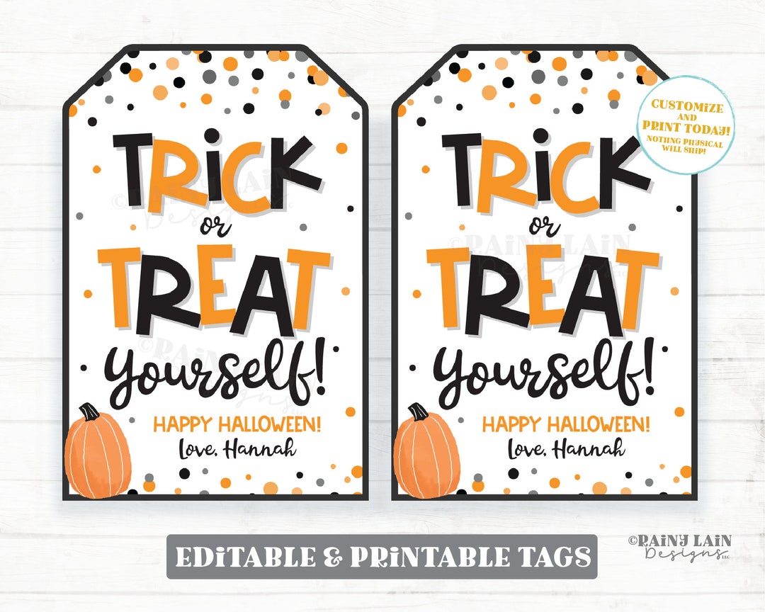 Trick or Treat Yourself Halloween Treat Tag Thank You Gift Card ...