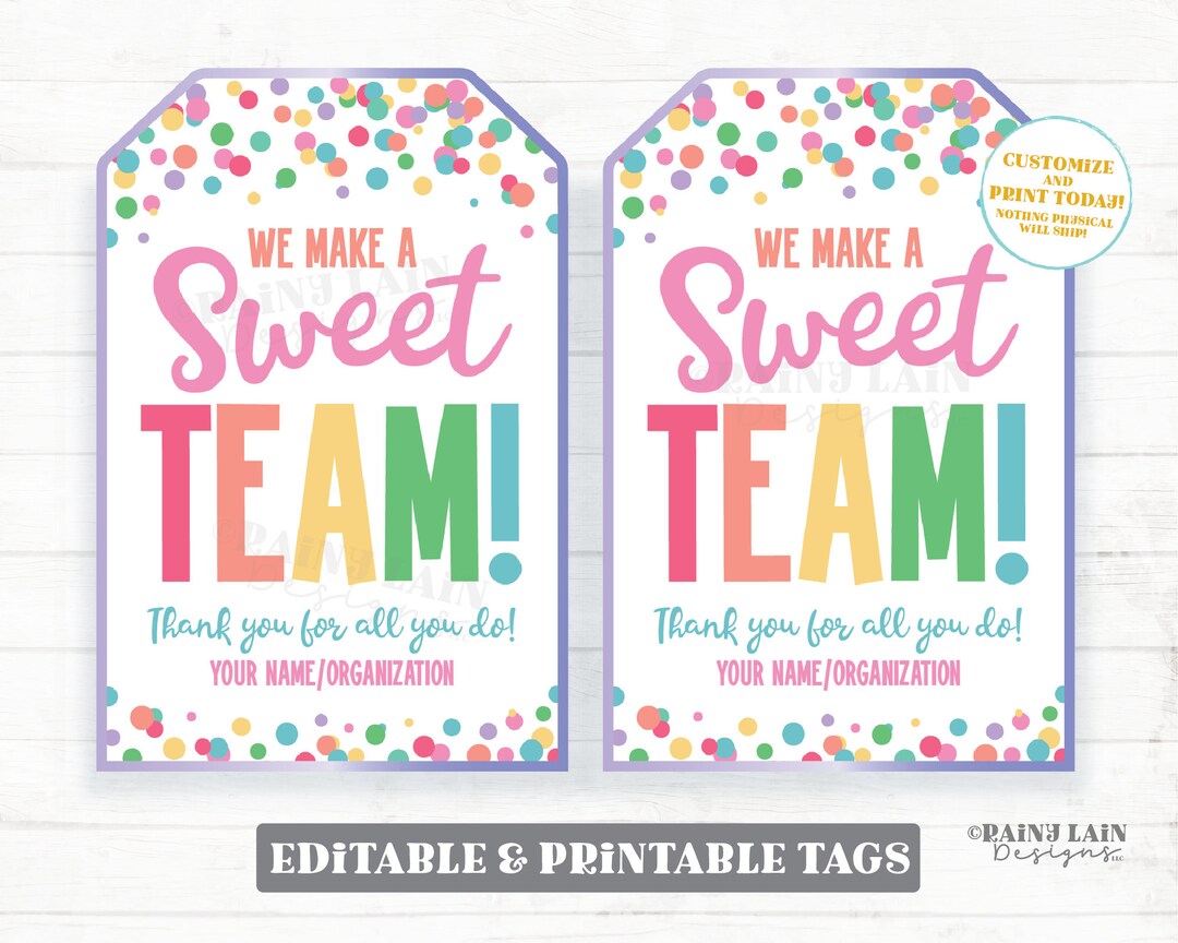 Sweet Team Gift Tags Sports Team Member Treat Teammate Employee Company ...