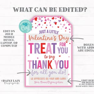 Valentine Treat Tag, Editable Appreciation Gift Printable - Etsy