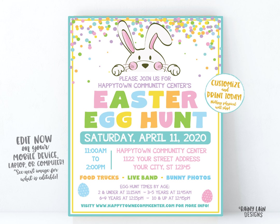 Easter Egg Hunt Flyer, Egg Hunt Invite Printable, Easter Egg Hunt ...