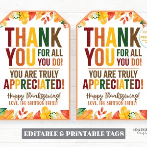Thanksgiving Thank You for All You Do Tag Appreciation Favor Appreciate ...
