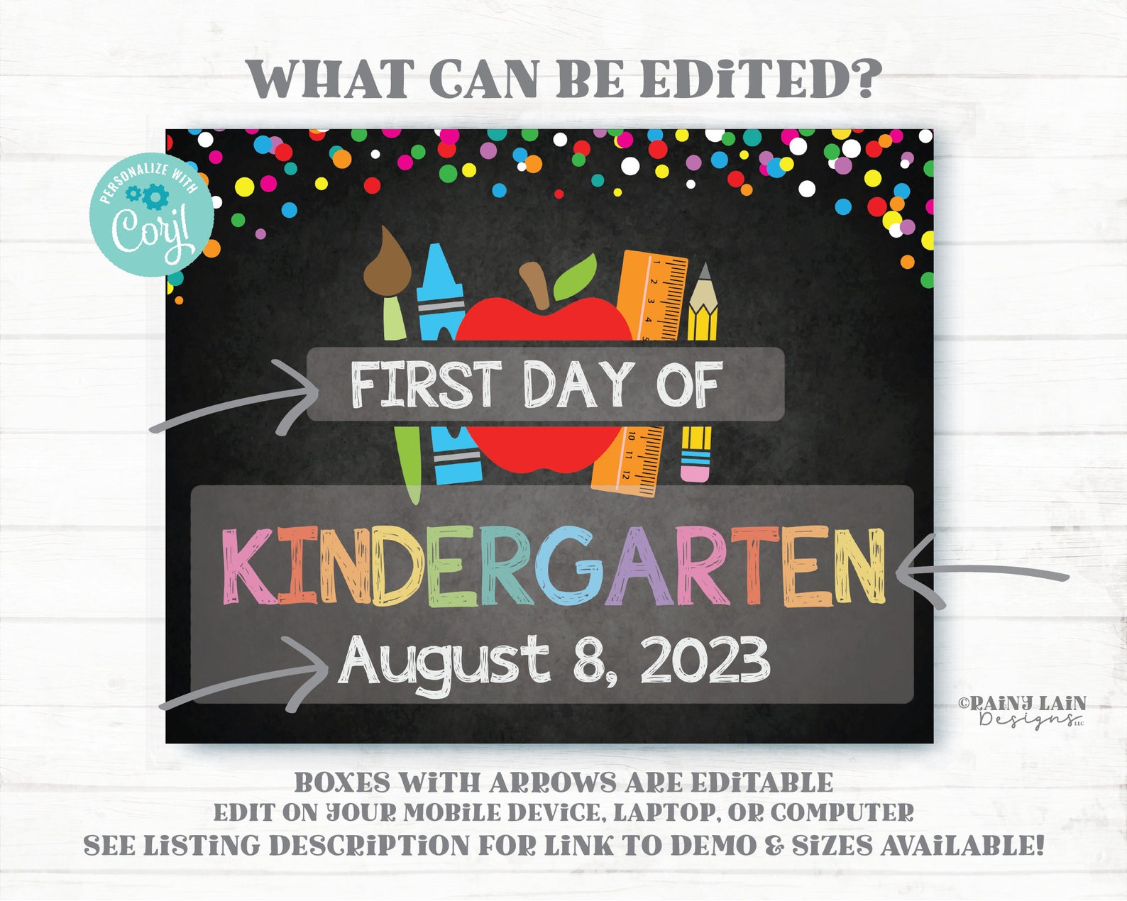 Editable First Day of School Sign Confetti Printable Chalkboard ...