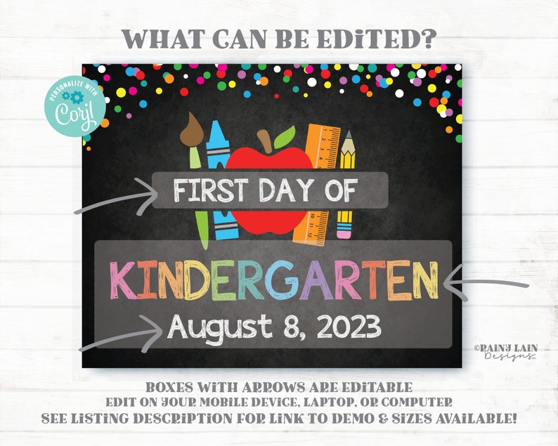 Editable First Day of School Sign Confetti Printable Chalkboard ...