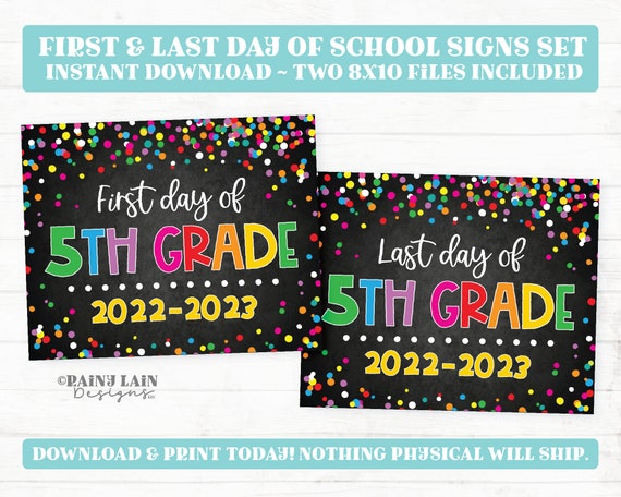 First Day of 5th Grade Sign Last Day of School Sign Set 1st - Etsy