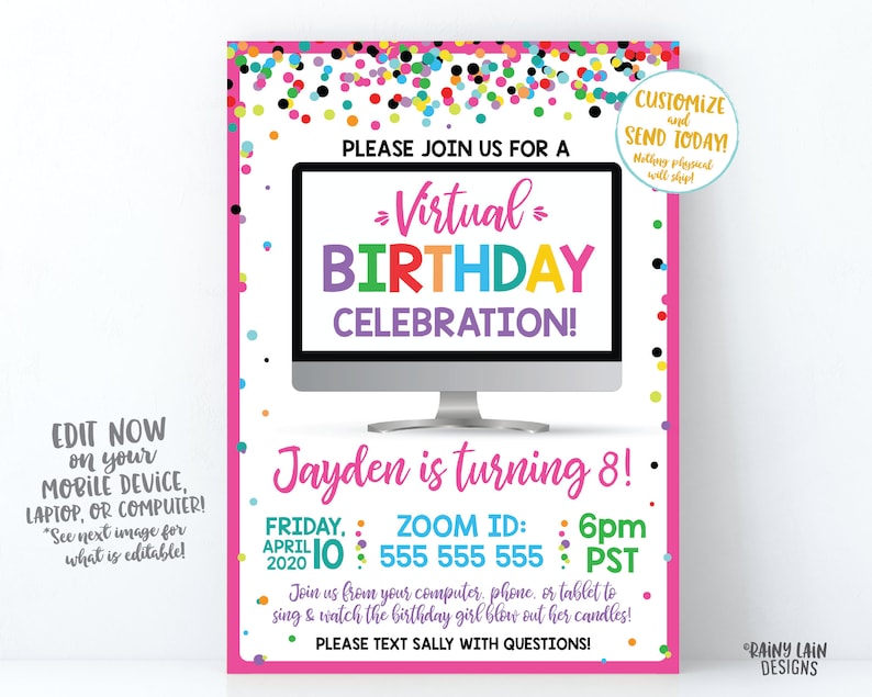Virtual Birthday Party Invitation Virtual Party Invitation - Etsy