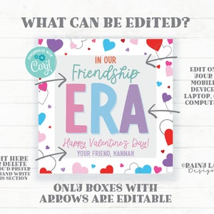 Friendship Bracelet Valentine, Era, Editable Valentine's Day Tag ...