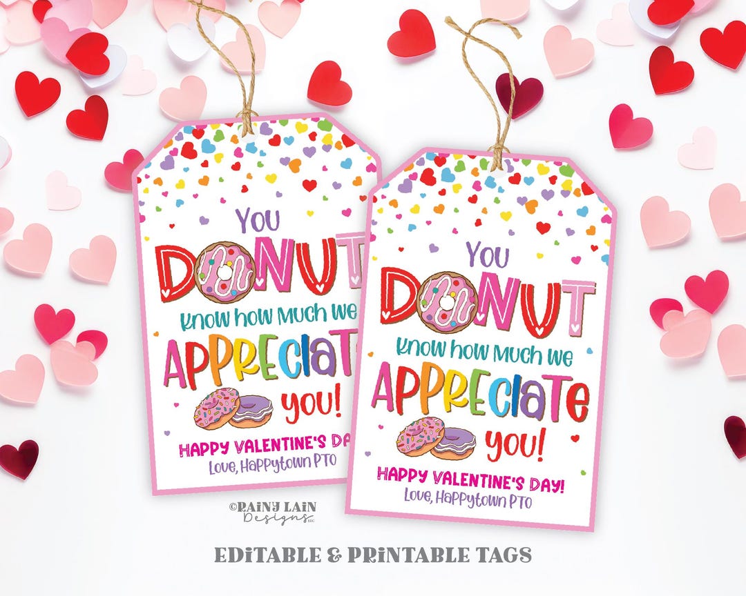 Editable Valentine's Day Donut Gift Tag, Appreciate Valentine, Donut ...