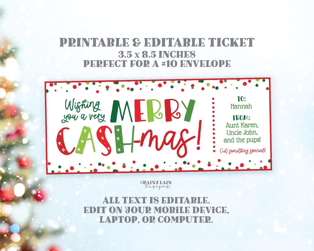 Editable Christmas Gift Voucher, Printable Holiday Cash Card, Merry ...