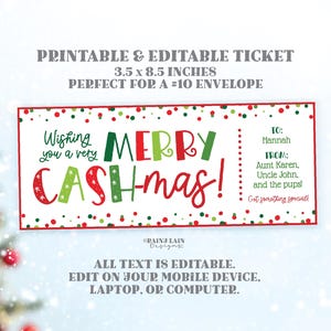 Editable Christmas Gift Voucher, Printable Holiday Cash Card, Merry ...