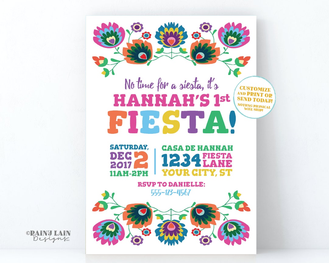 First Fiesta Invitation Editable First Birthday Fiesta Invite Printable ...