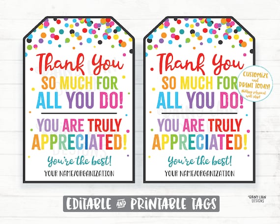 Thank You for All You Do Gift Tag Staff Appreciation Friend - Etsy