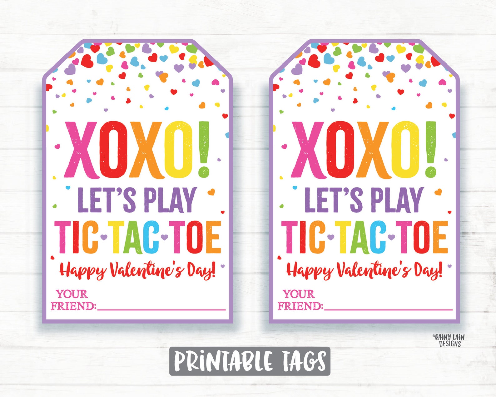 Tic Tac Toe Valentine Tic-tac-toe Valentine Tags XOXO Tags - Etsy