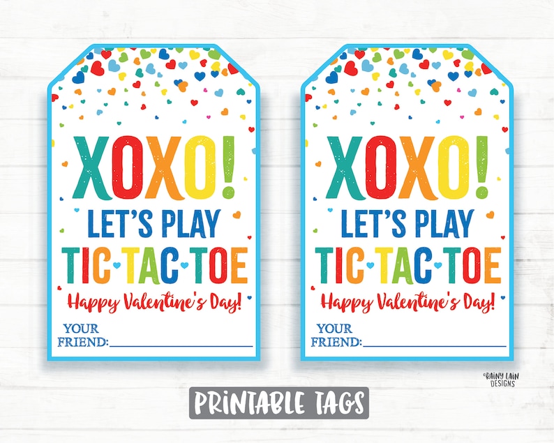 Tic Tac Toe Valentine XOXO Tags Tic-tac-toe Valentine Tags - Etsy