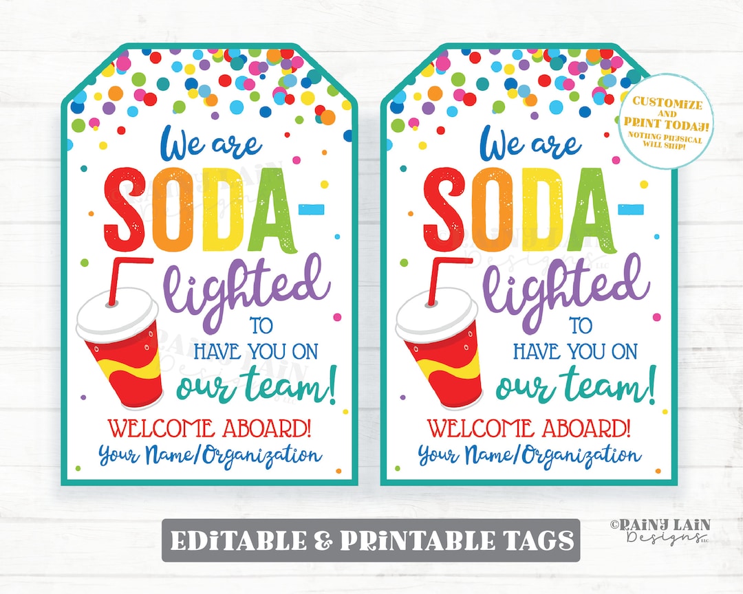 Sodalighted to Have You on Our Team Tag Soda Gift Soda Pop Employee ...