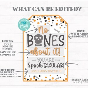 Editable Halloween Appreciation Tags, No Bones About It, Thank You Gift ...