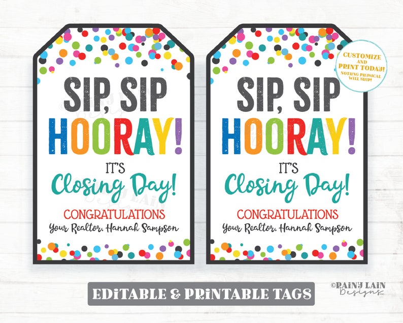 Sip Sip Hooray It's Closing Day Tags Realtor Client Gift - Etsy