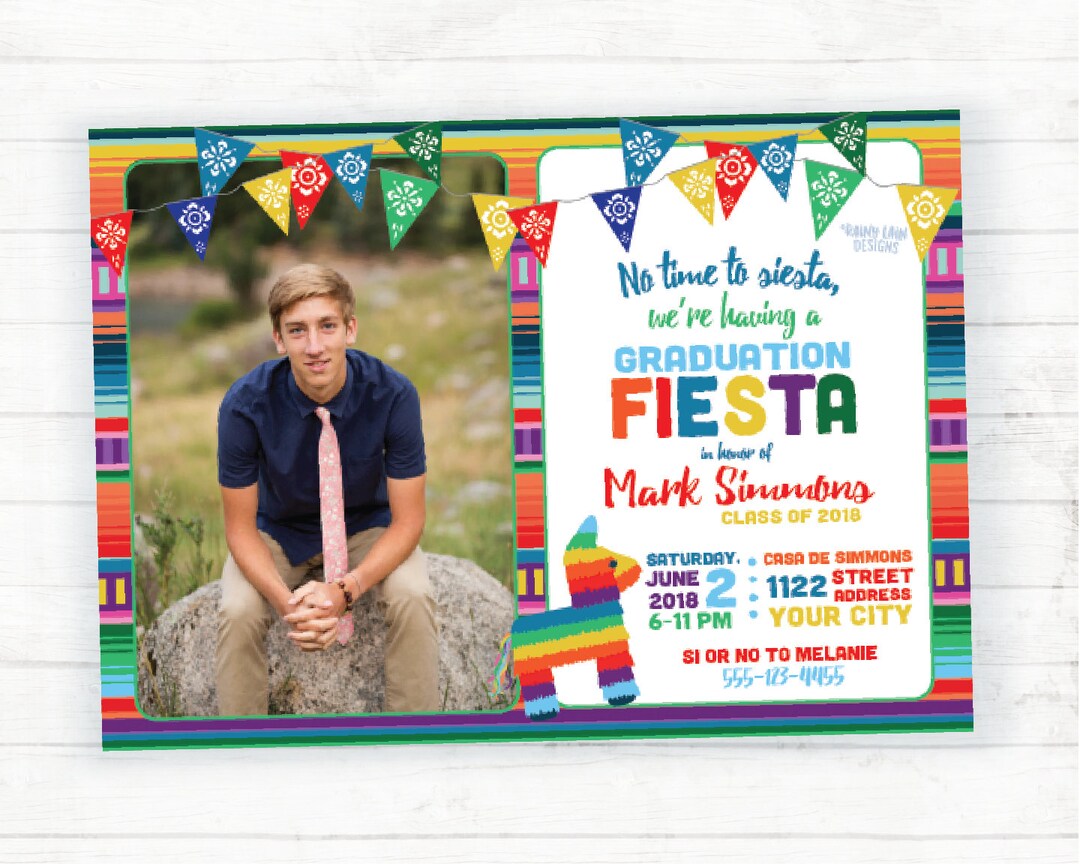 Fiesta Graduation Invitation With Photo, Graduation Announcement With ...