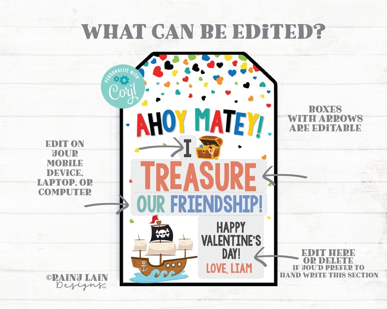 Ahoy Matey Valentine, Treasure Friendship, Editable Gift Tag, Classroom ...